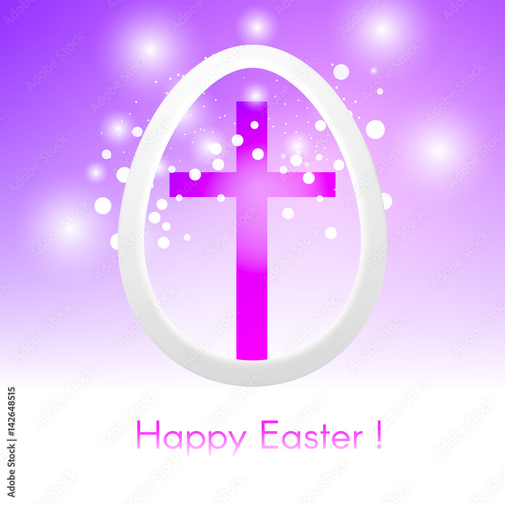 Beautiful Easter egg with cross on pink background with glow and bokeh ...