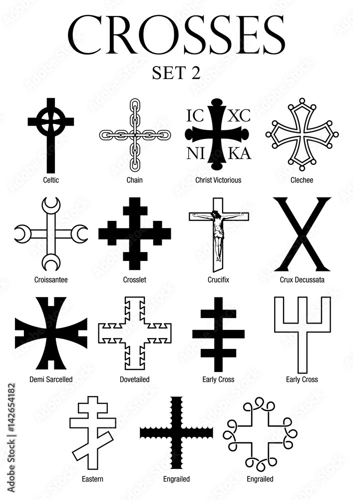 Set of crosses with names on white background. Size A4 - Vector image ...