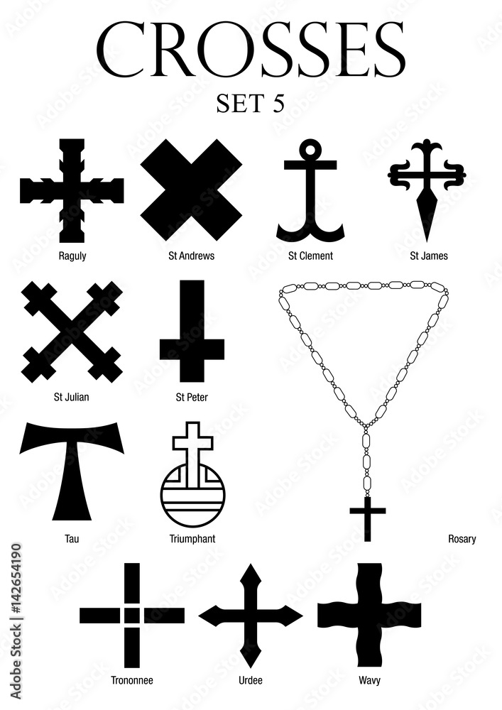 Set of crosses with names on white background. Size A4 - Vector image ...