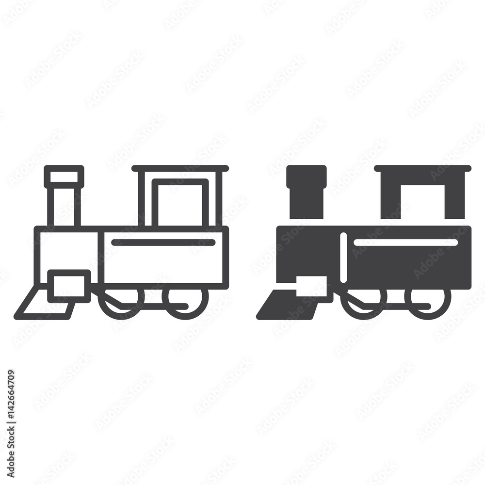 Steam train line and solid icon, outline and filled vector sign, linear ...