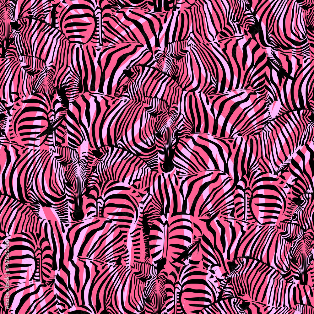 Zebra with abstract pink background. Seamless pattern. Wild animal ...
