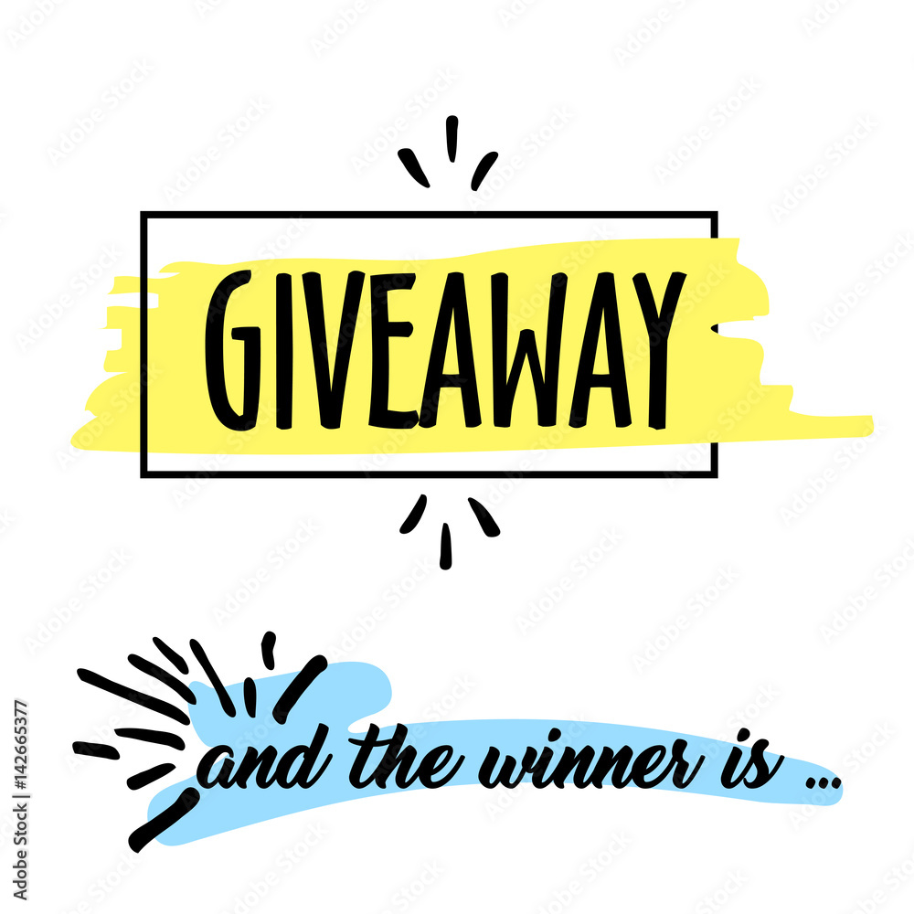 Giveaway handwritten lettering text and bright design elements Stock ...