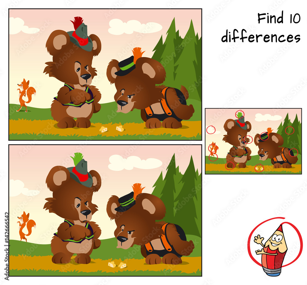 Two greedy little bears. Find 10 differences. Educational game for ...