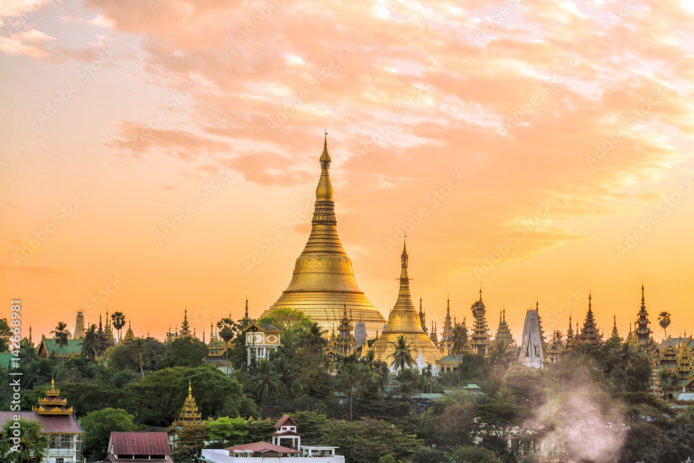 Poster Yangon skyline with Shwedagon Pagoda in Myanmar – Wall Art ...