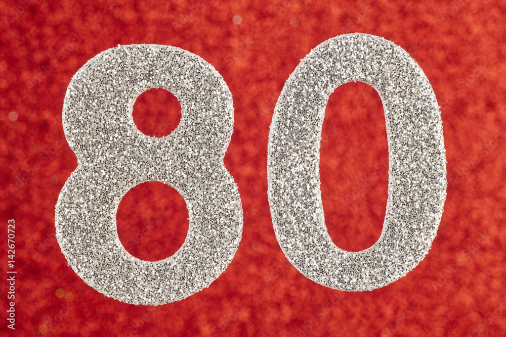 Number eighty purple color over a red background. Anniversary. Stock ...