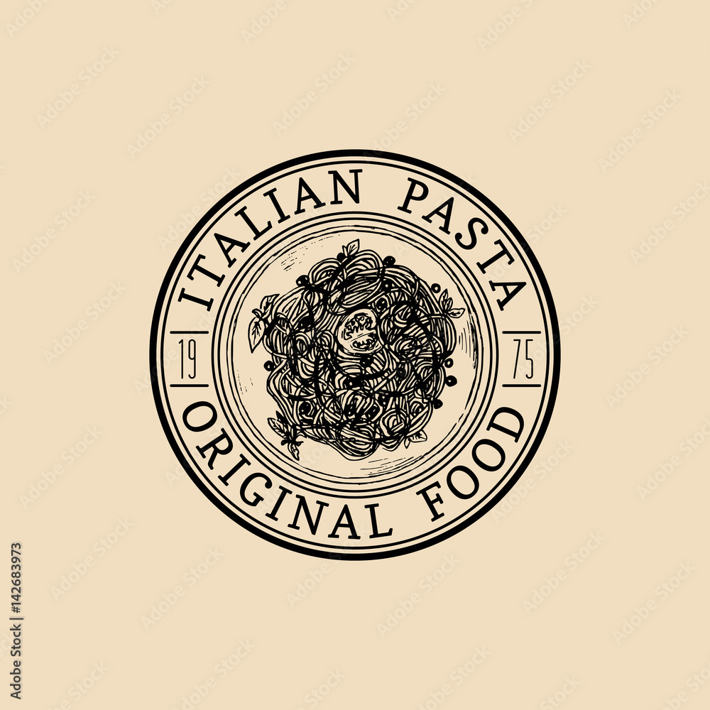 Vector vintage hipster italian food logo. Modern pasta sign or icon ...