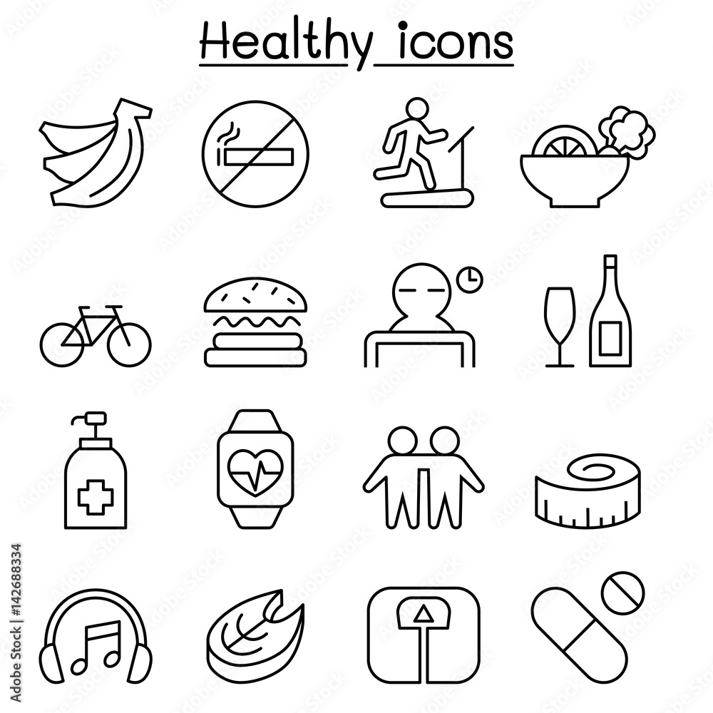 Healthy icon set in thin line style Stock Vector | Adobe Stock