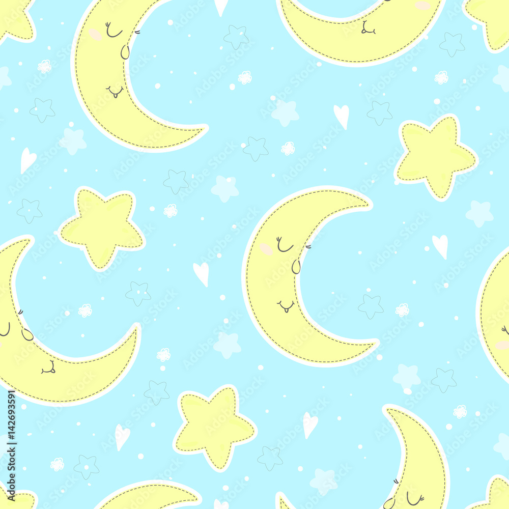 seamless moon and stars pattern vector illustration Stock Vector ...