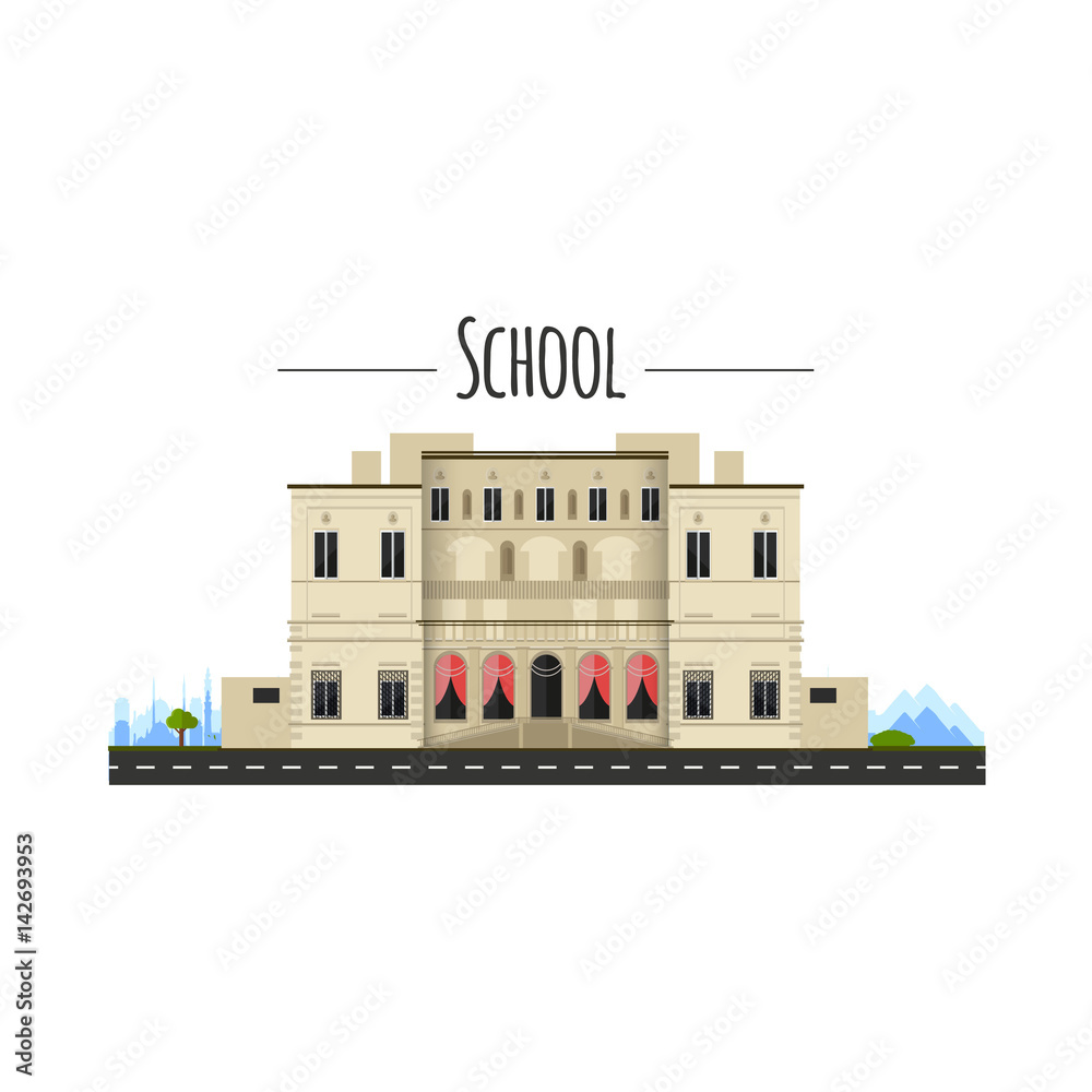 Vetor de School building. Vector illustration. Architecture. Front view ...