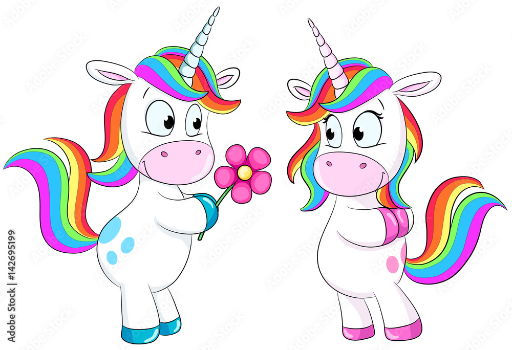 Zwei niedliche verliebte Einhörner Vektor Illustration Stock Vector ...
