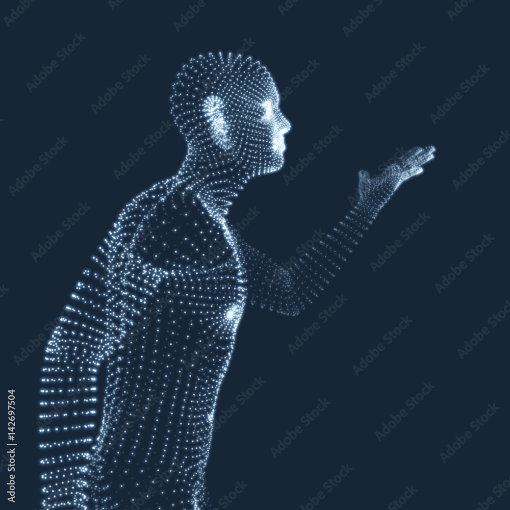 Man Points to Something by Hand. 3D Model of Man. Geometric Design ...
