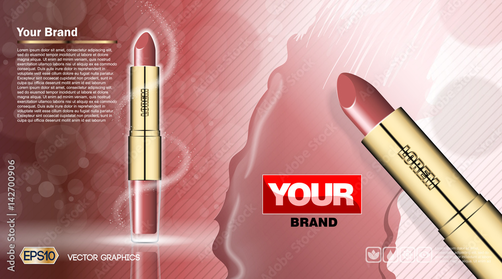Digital vector charming red lipstick set mockup, your brand, bubble and ...
