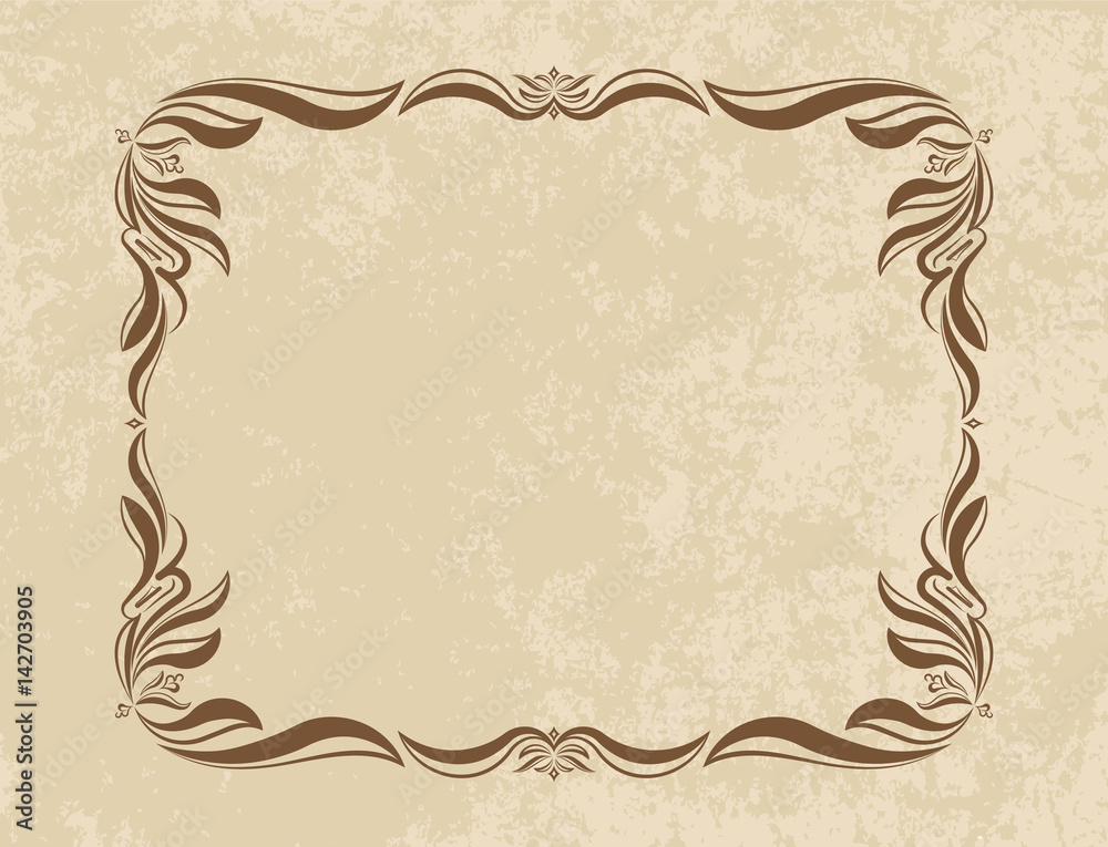 Old frame on aged paper with empty space for text. Retro vintage ...