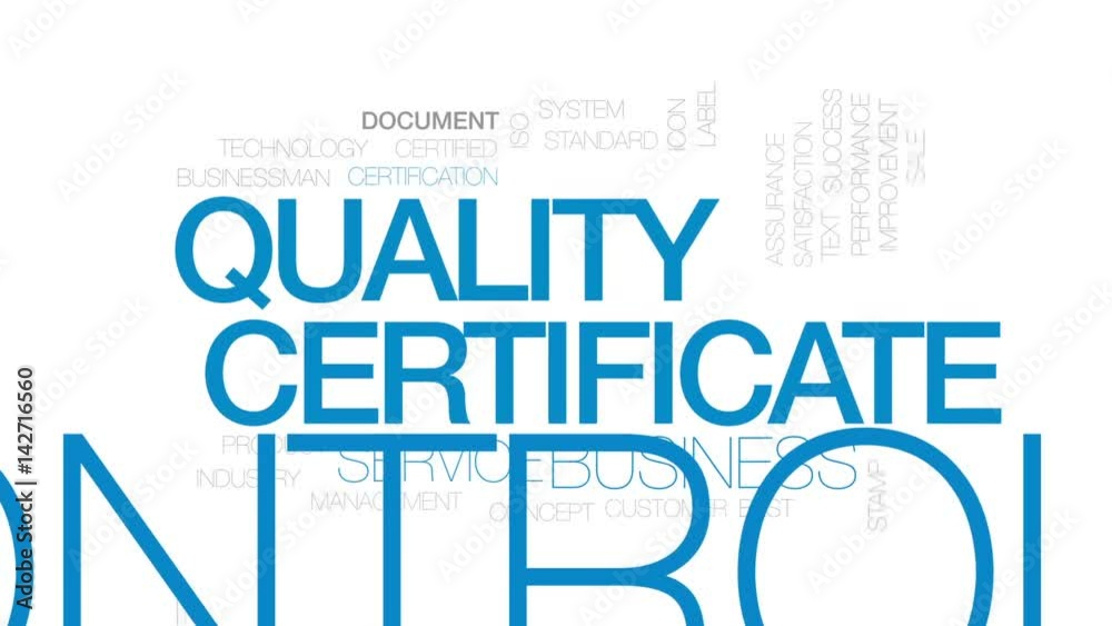 Quality certificate animated word cloud, text design animation. Kinetic ...
