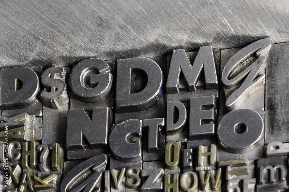 Historical letterpress types, also called as lead letters. These kind ...