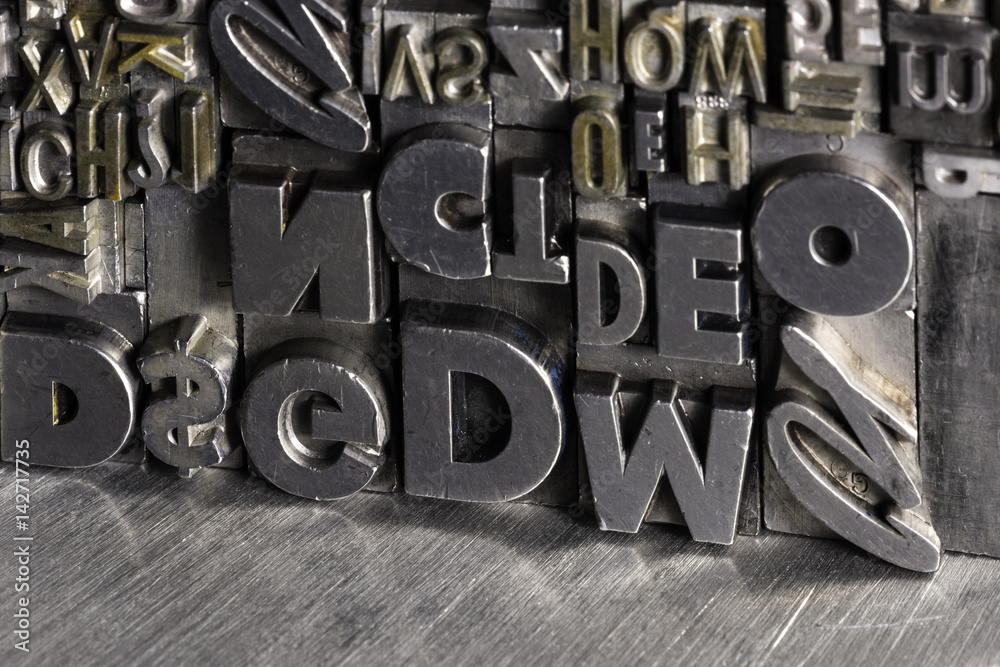 Historical letterpress types, also called as lead letters. These kind ...