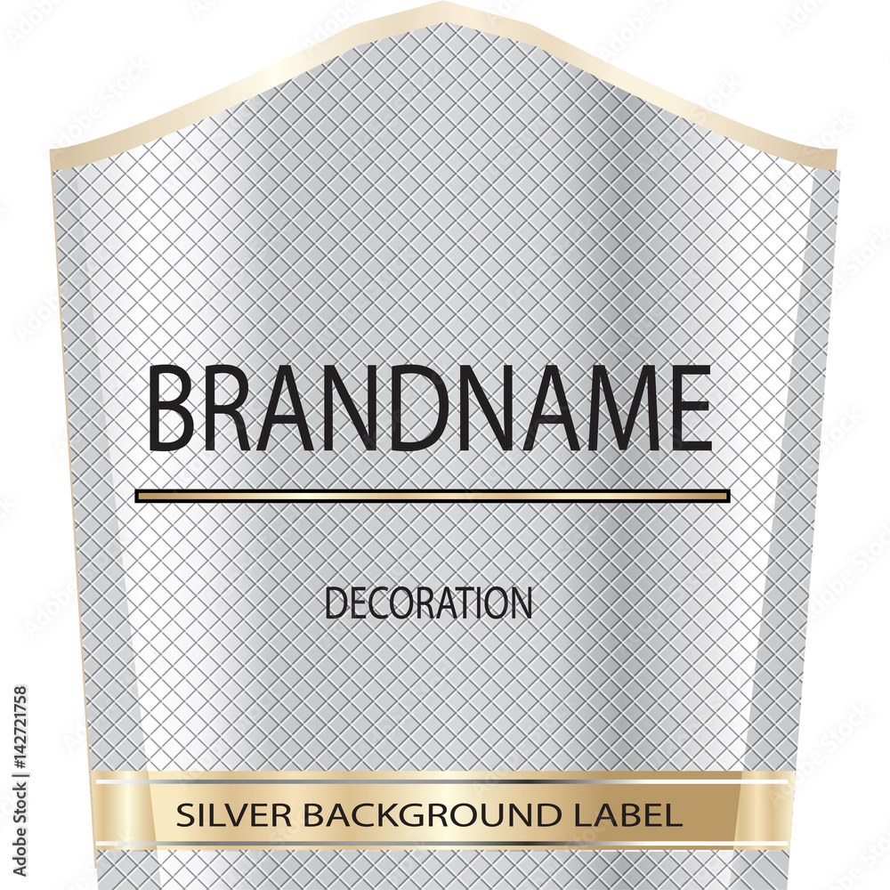 Elegant modern label with silver metallic background and gold elements ...