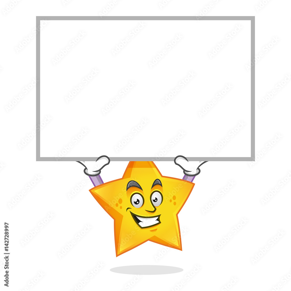 star mascot with blank sign, star character, star cartoon vector Stock ...