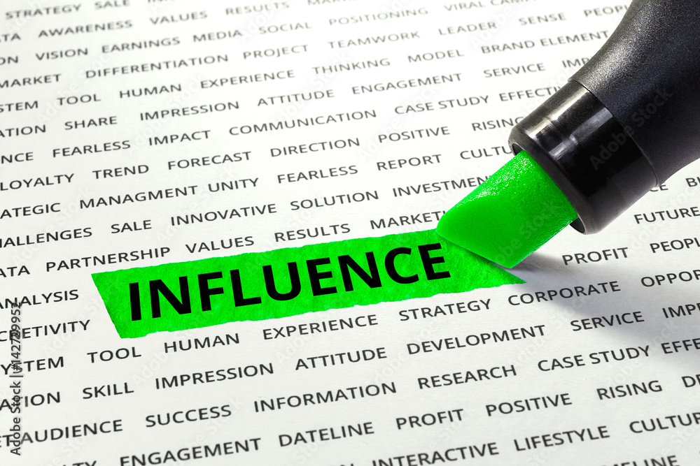 Word Influence highlighted with marker on paper of other related words ...