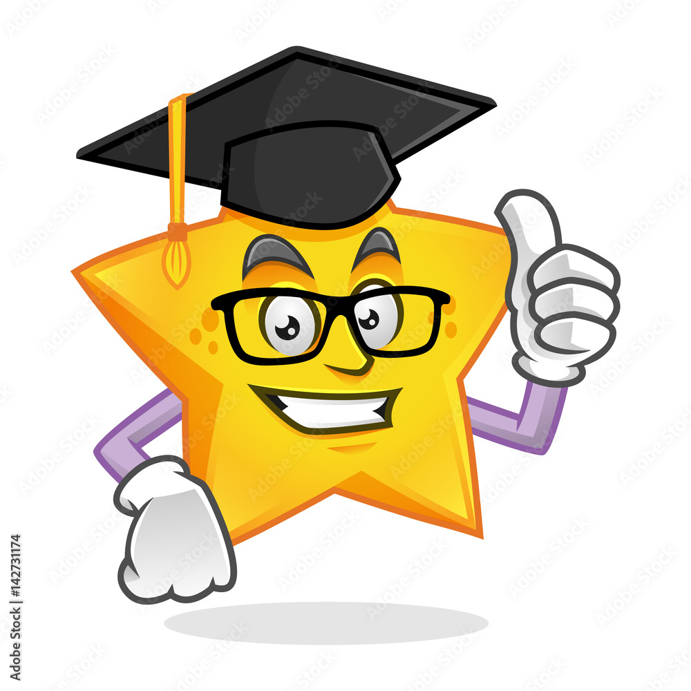 Graduation star mascot wearing graduation cap, star character, star ...