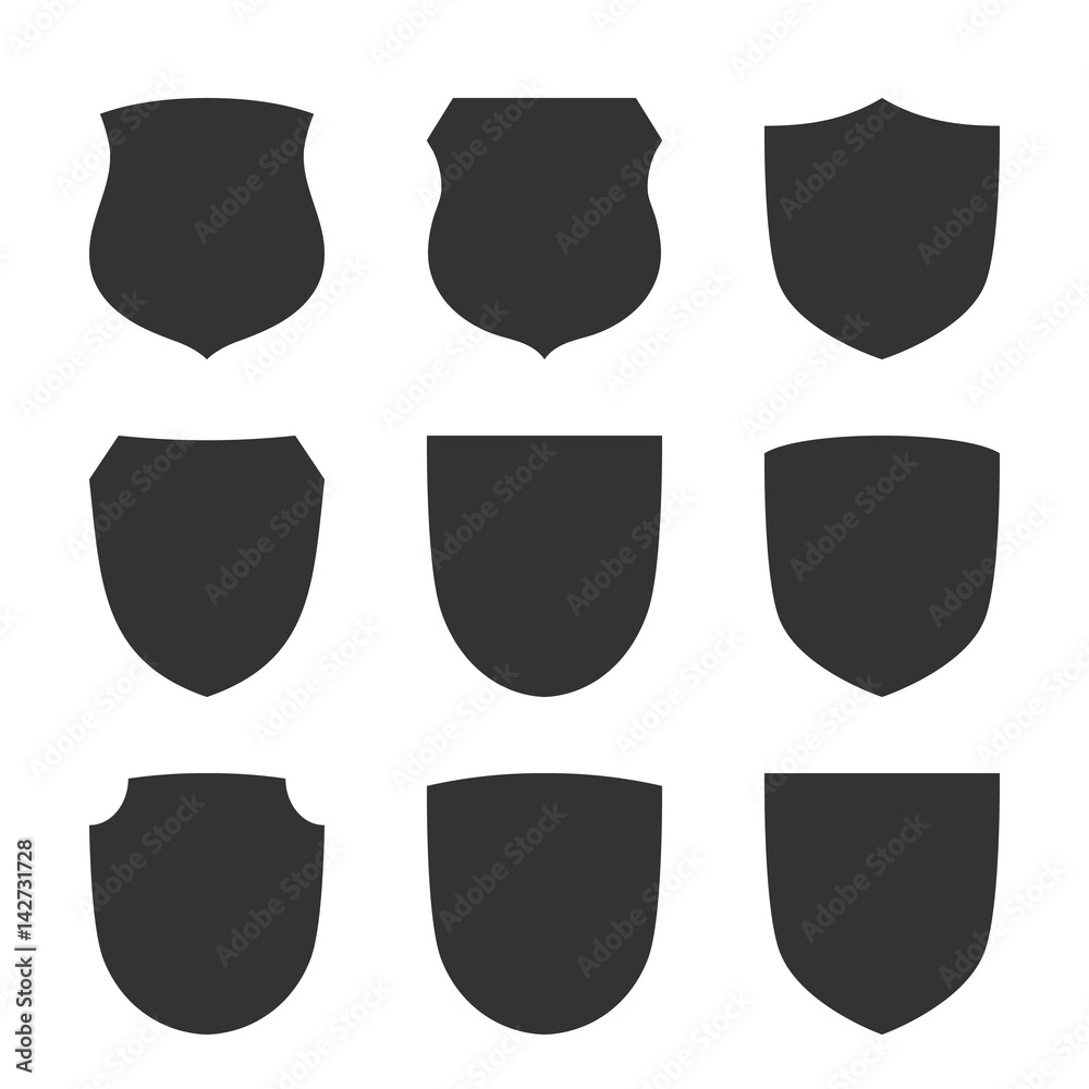 Shield shape icons set. Black label signs, isolated on white background ...