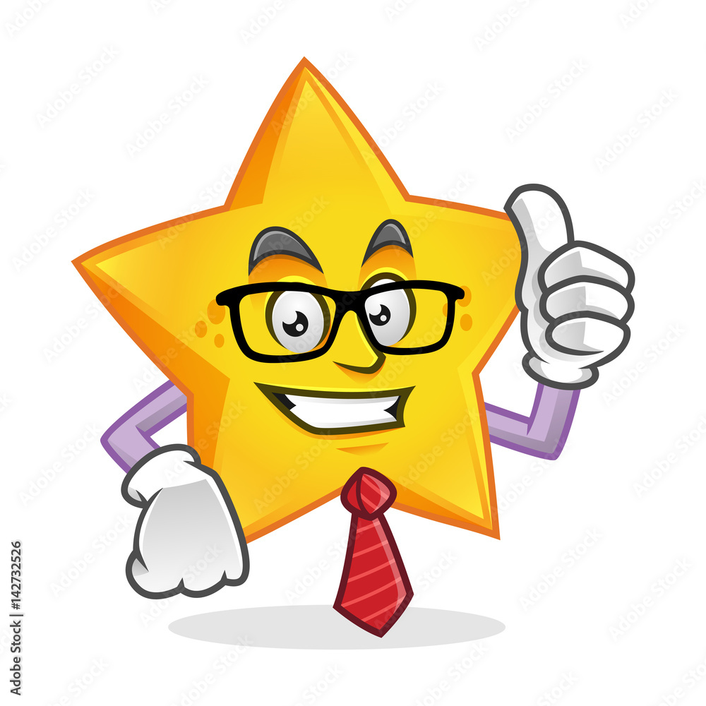 Businessman star mascot wearing glasses and tie, star character, star ...
