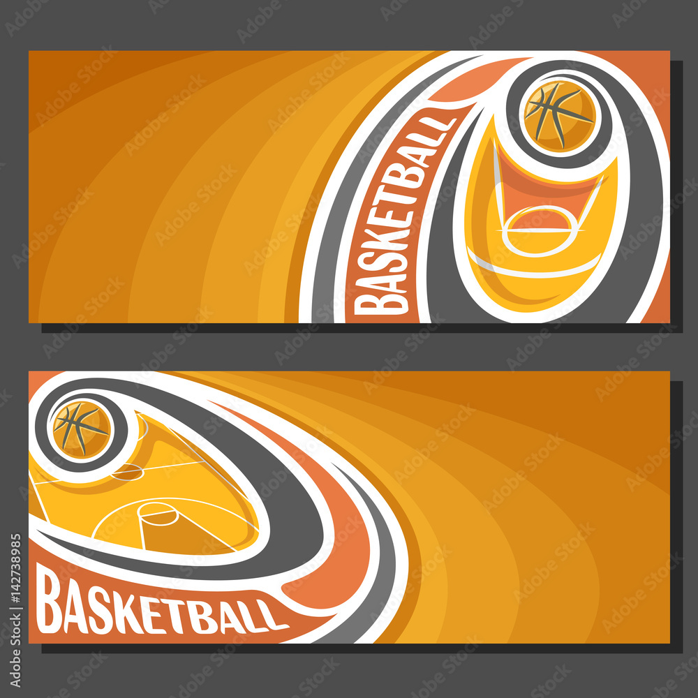 Vector banners for Basketball game: thrown basketball ball flying on ...