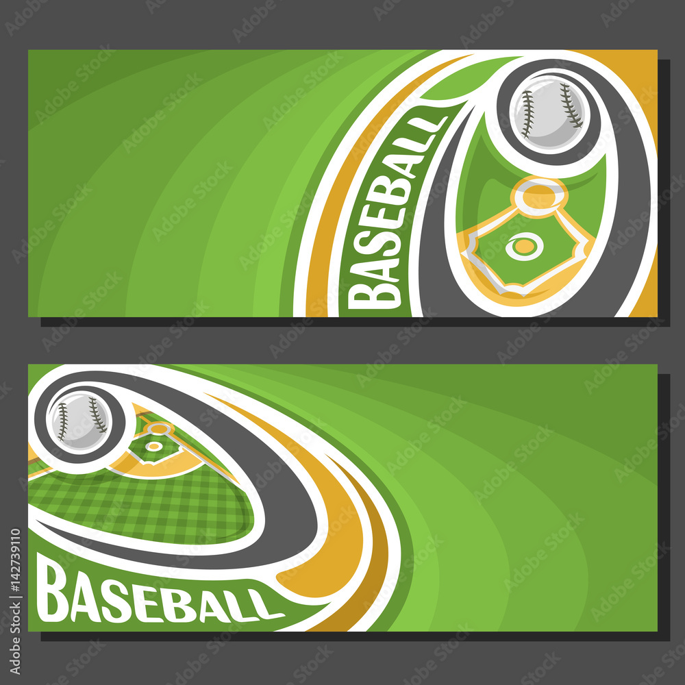 Vector banners for Baseball game: baseball ball flying on curve above ...