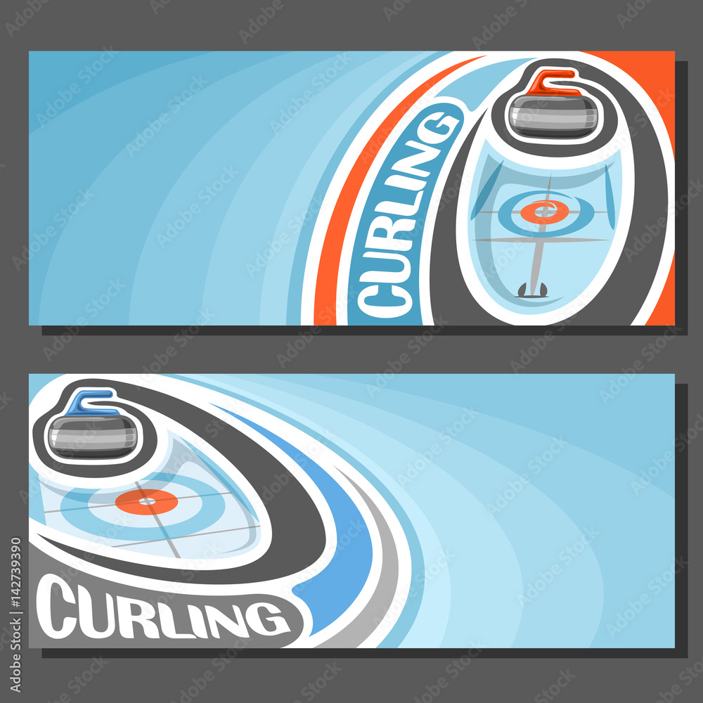 Vector banners for Curling game: granite stone sliding on curve ...