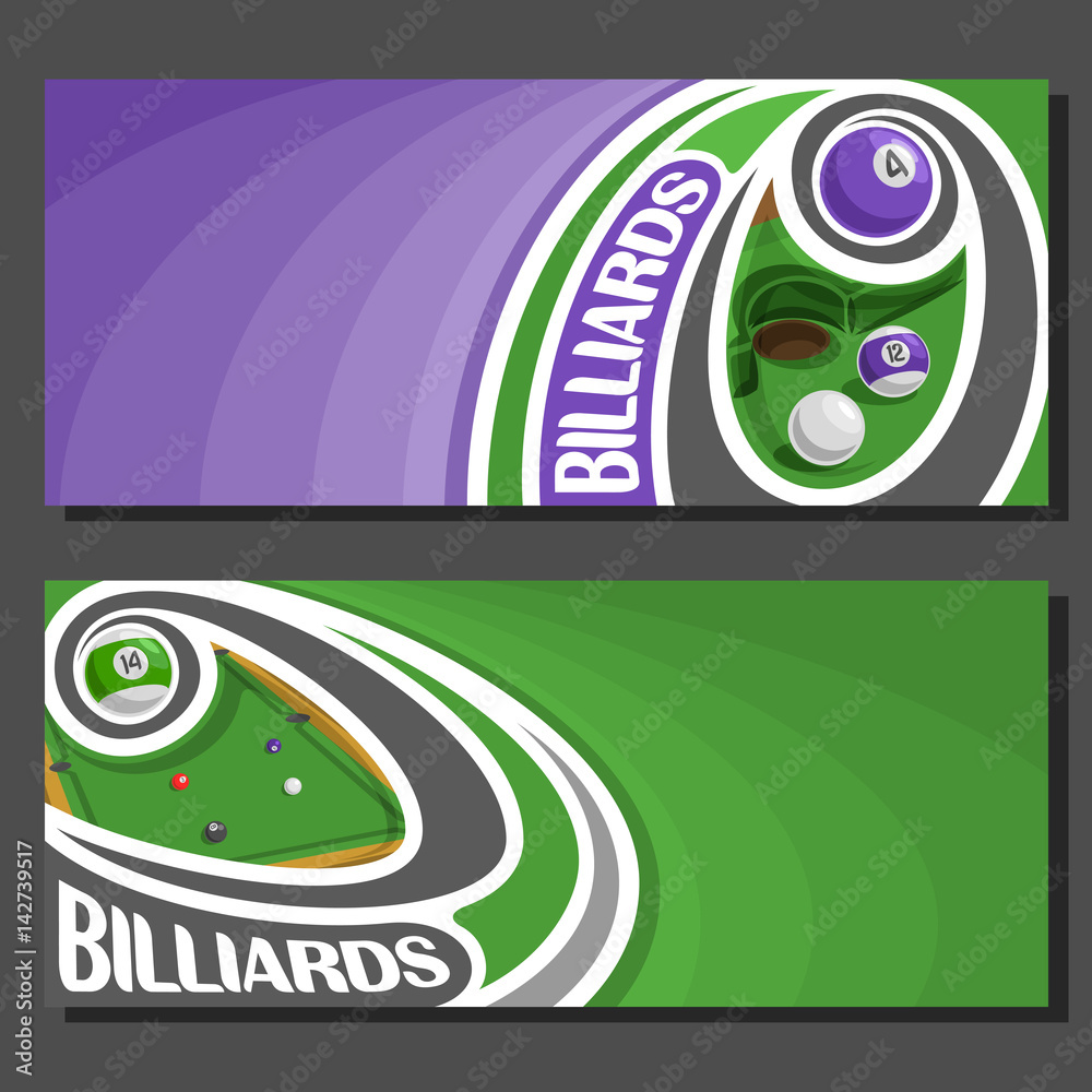 Vector banners for Billiards game: purple billiards ball on curve ...