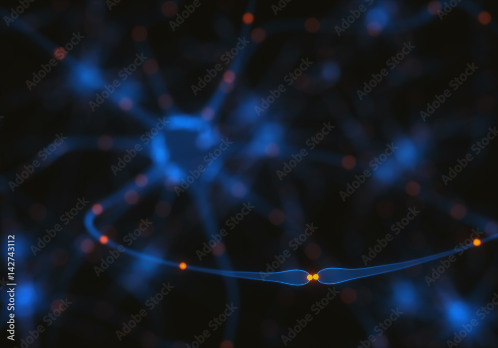 3D illustration of Interconnected neurons with electrical pulses. Stock ...