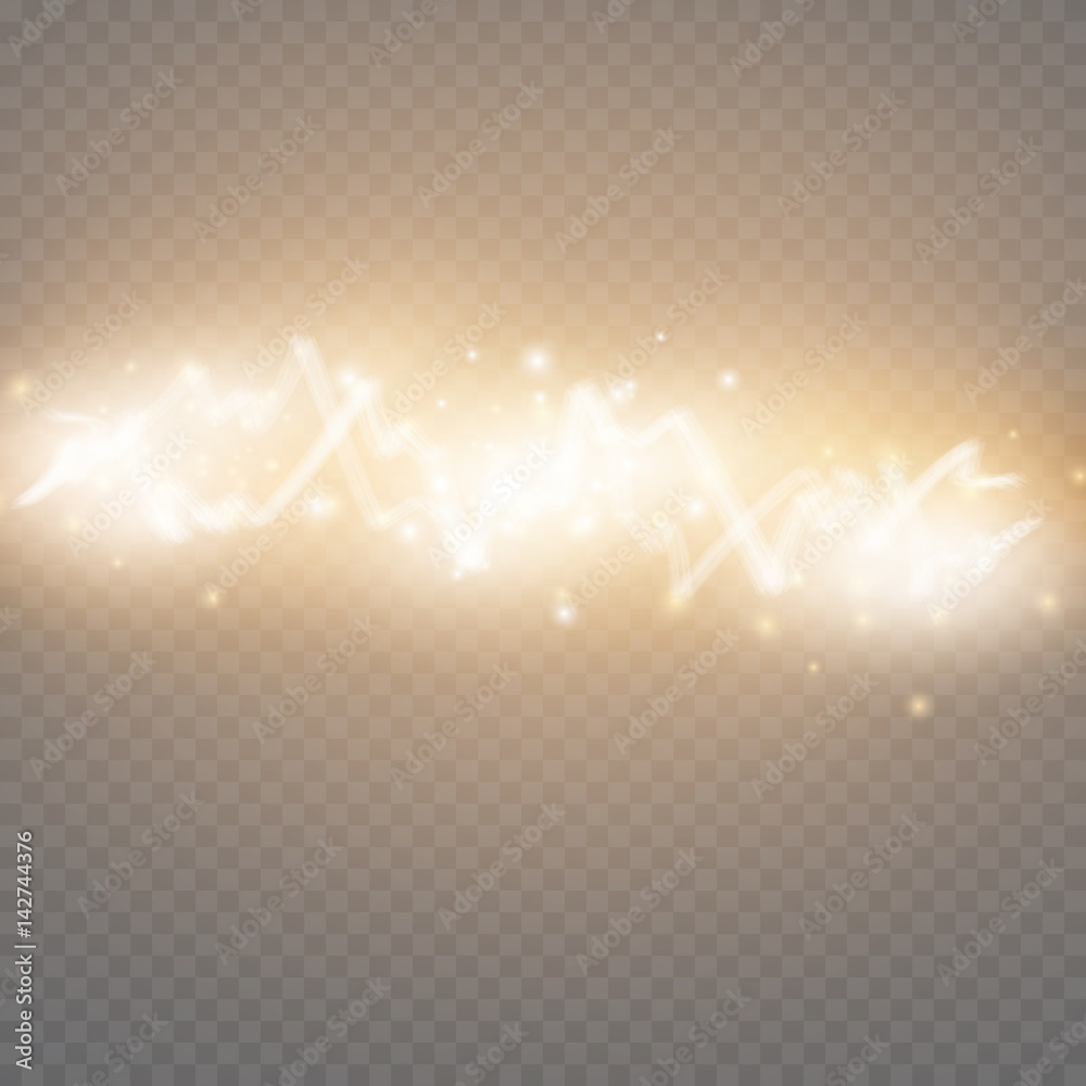 Energy shock effect with many glowing particles. Electric discharge on ...