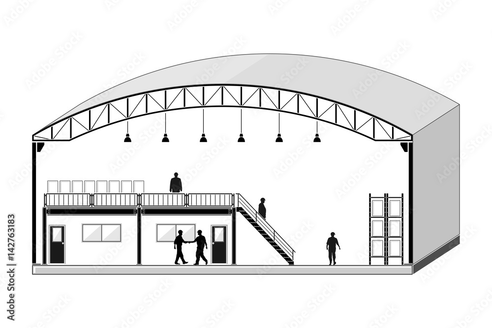 Warehouse building, storage section,roofing design vector illustration ...