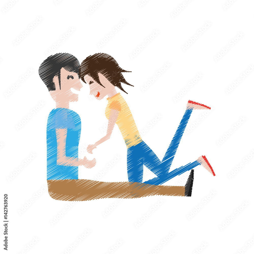 drawing couple love playing in floor vector illustration eps 10 Stock ...