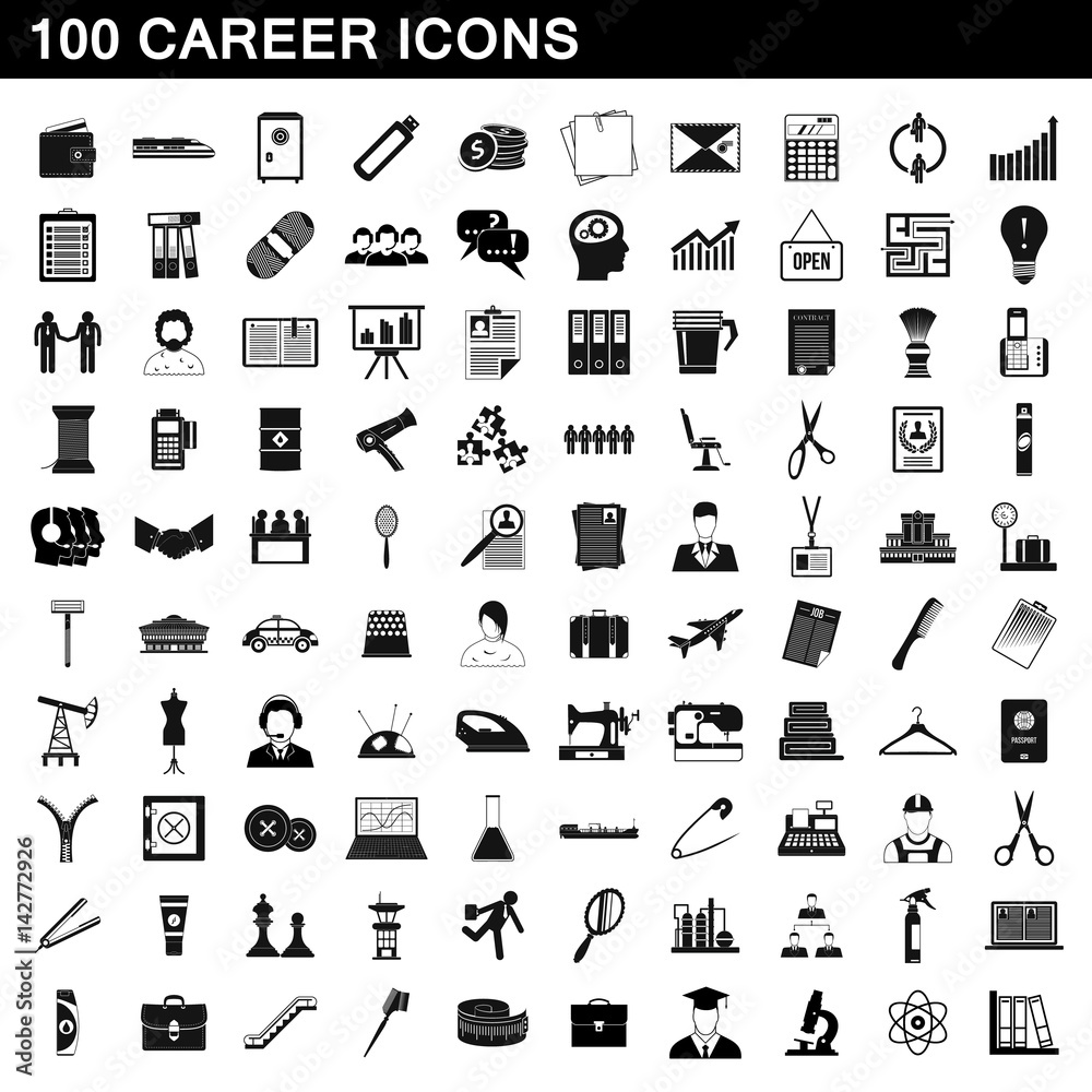 100 career icons set, simple style Stock Vector | Adobe Stock