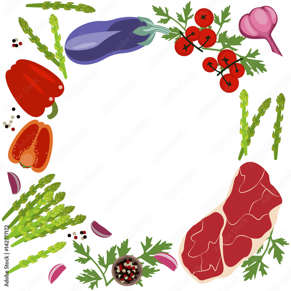 Banner of Raw food for cooking. Vegetables and ingredients on a white ...