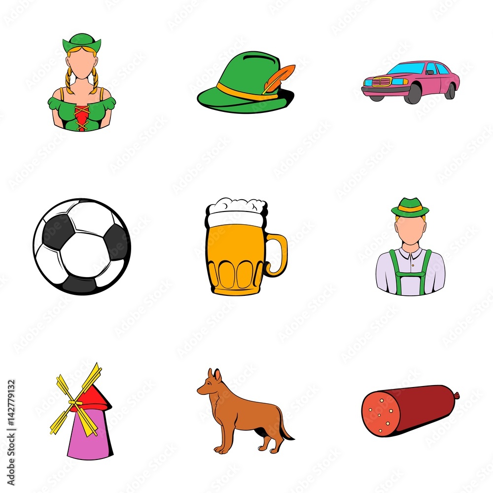 Germany icons set, cartoon style Stock Vector | Adobe Stock