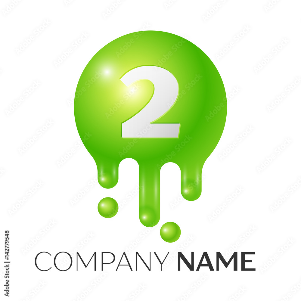Number two splash logo. Green dots and bubbles number design on grey ...