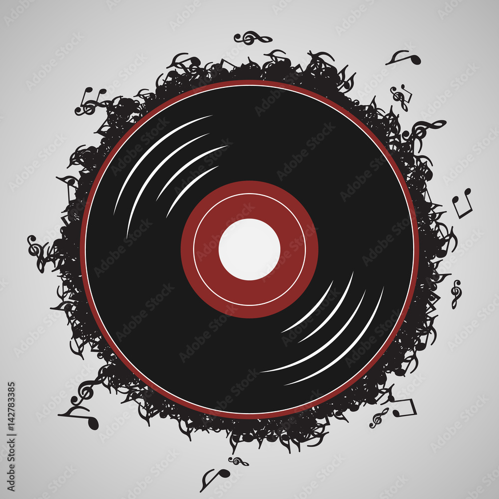 Vinyl record music notes - İllustration vector Stock Vector | Adobe Stock
