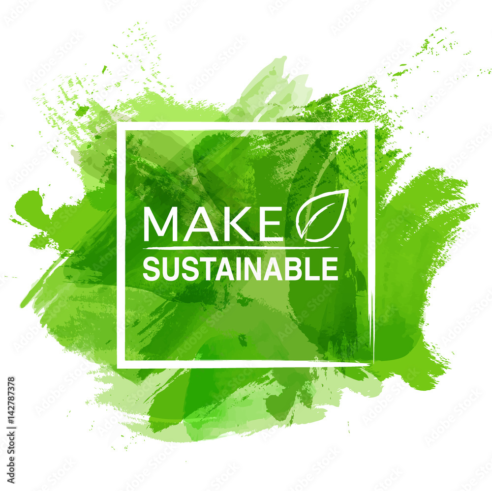 Sustainable development logo with green watercolor paint background ...
