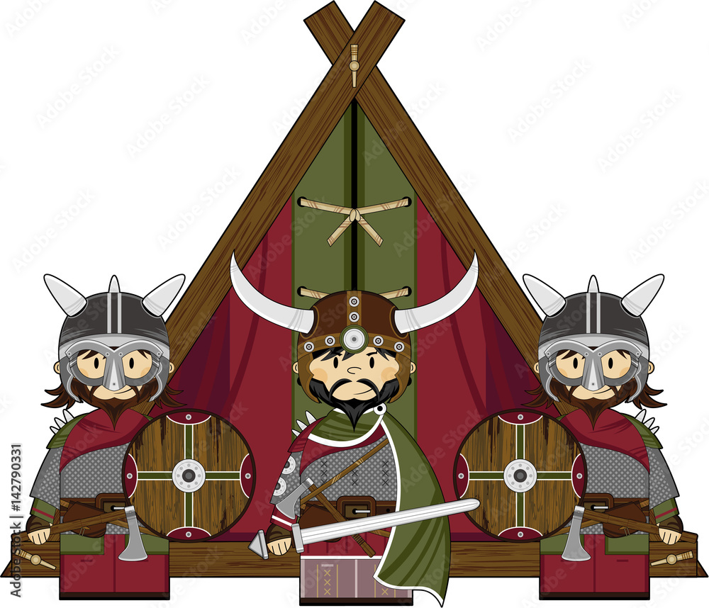 Cartoon Viking Warrior outside Tent Stock Vector | Adobe Stock