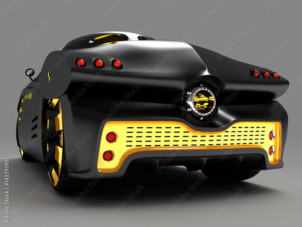 Design of the city car concept in a futuristic style. 3D illustration ...