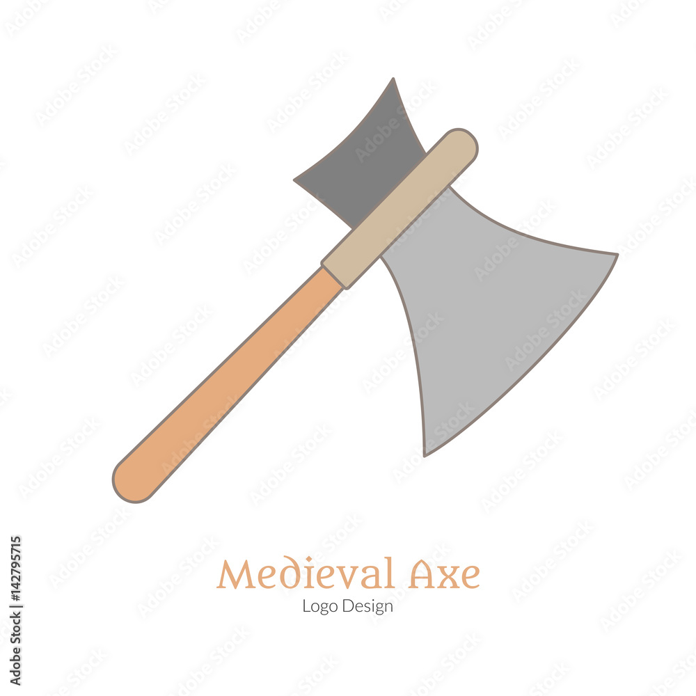 Medieval guard, battle axe, broadax. Single logo, flat thin line style ...
