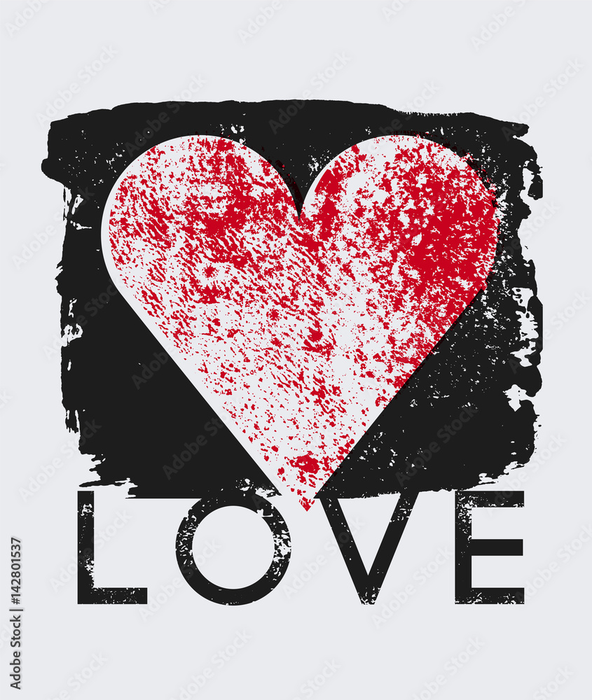 Grunge texture Love Heart abstract background with hand drawn brush ...