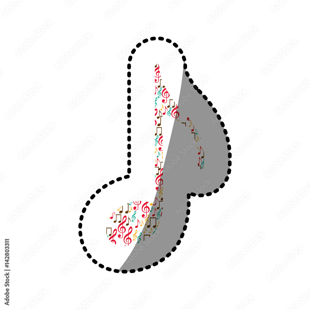sticker quaver note color silhouette formed by musical notes vector ...