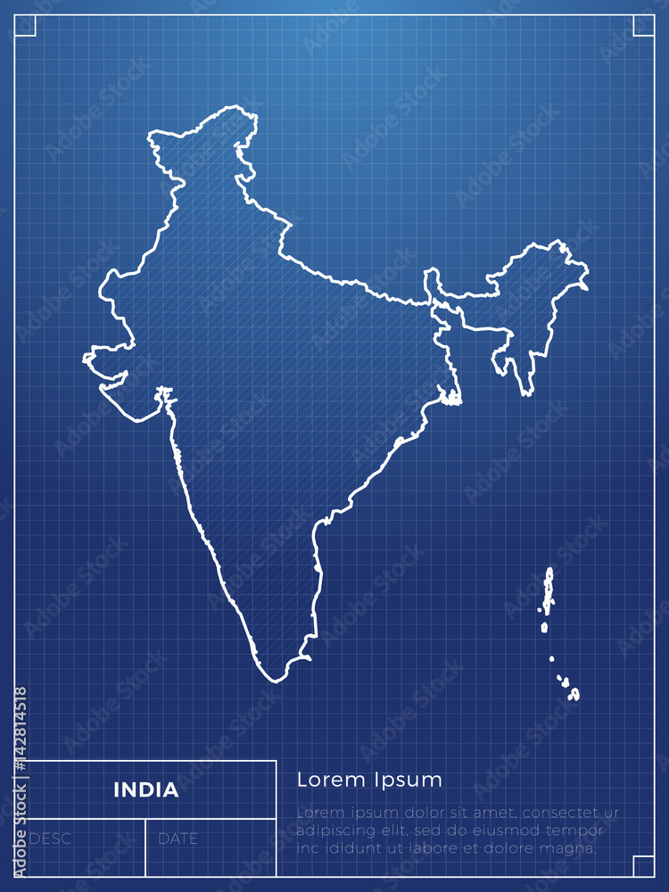 Blueprint drawing with map of India vector illustration Stock Vector ...