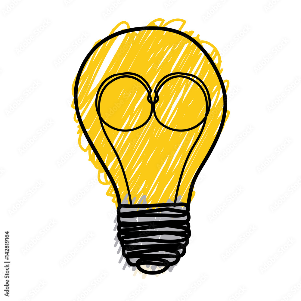 yellow pencil drawing background of light bulb with filament in shape ...