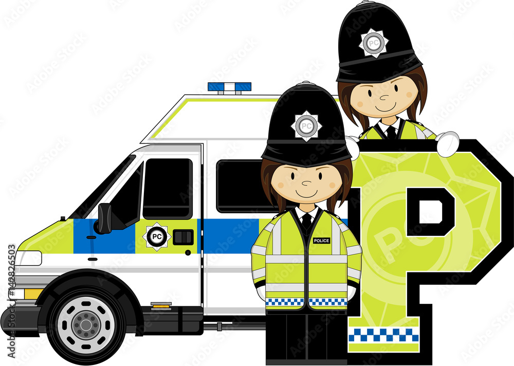 P is for Police Alphabet Learning illustration Stock Vector | Adobe Stock