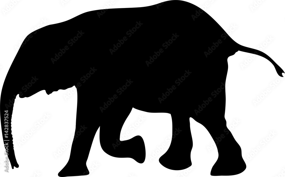 Silhouette of a small cute baby elephant, hand drawn vector ...