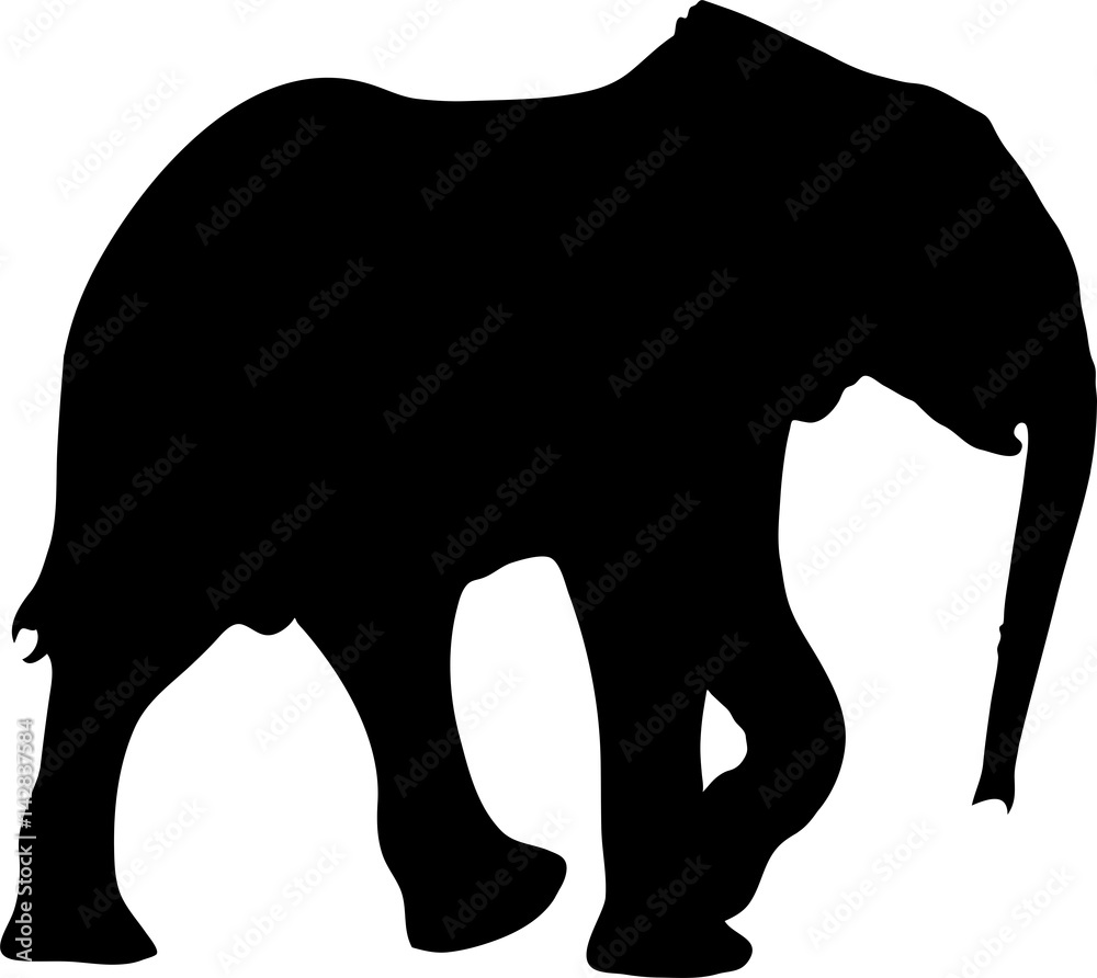 Silhouette of a small cute baby elephant, hand drawn vector ...